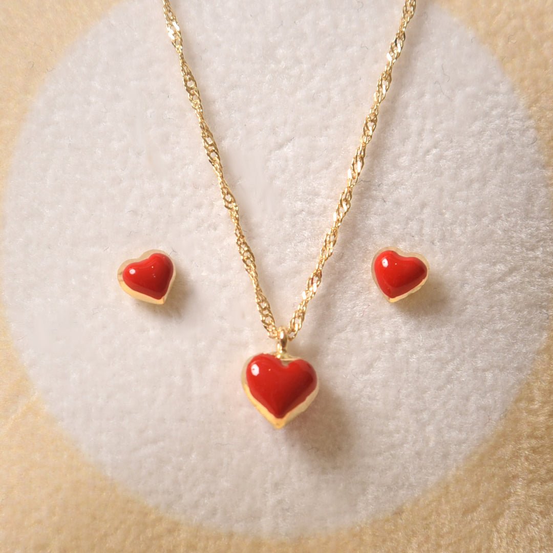 Necklace & Earrings Red Heart Set | Baby Fitaihi